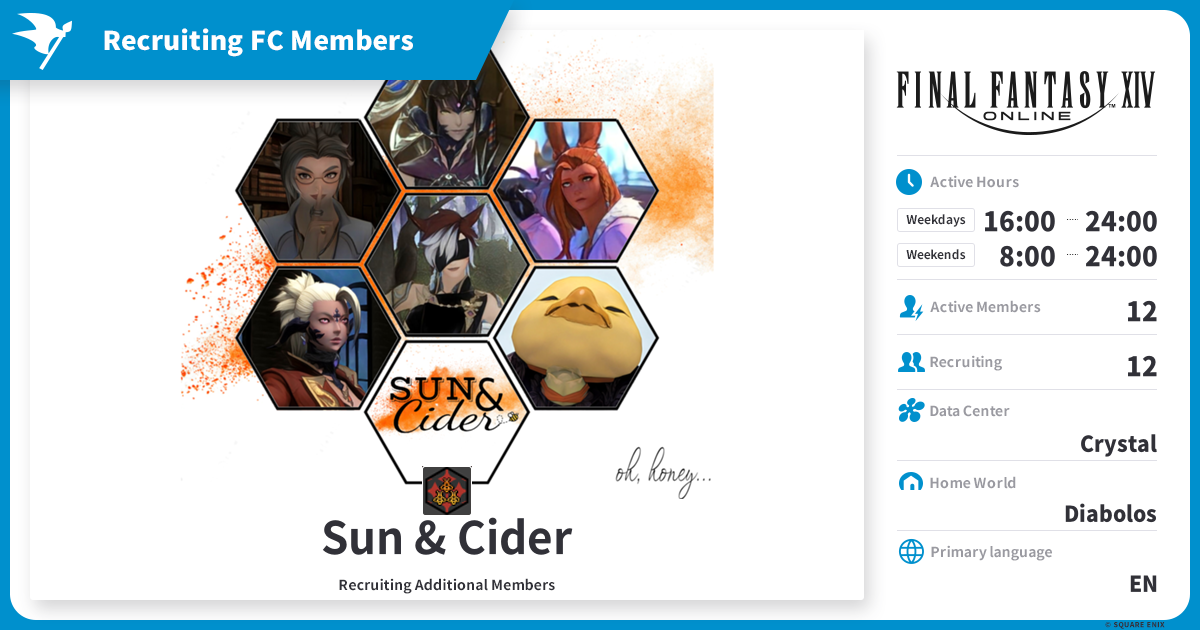 Recruiting Sun & Cider Members (Community Finder) | FINAL FANTASY XIV ...