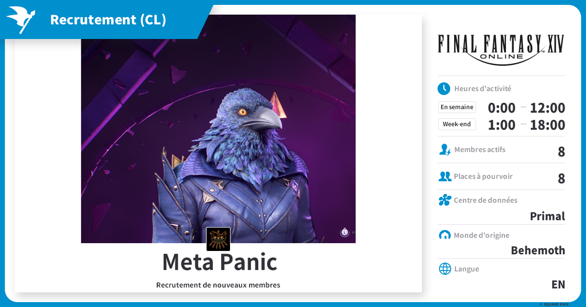 Recrutement - Meta Panic (recherche d'aventuriers) | FINAL FANTASY XIV : The Lodestone