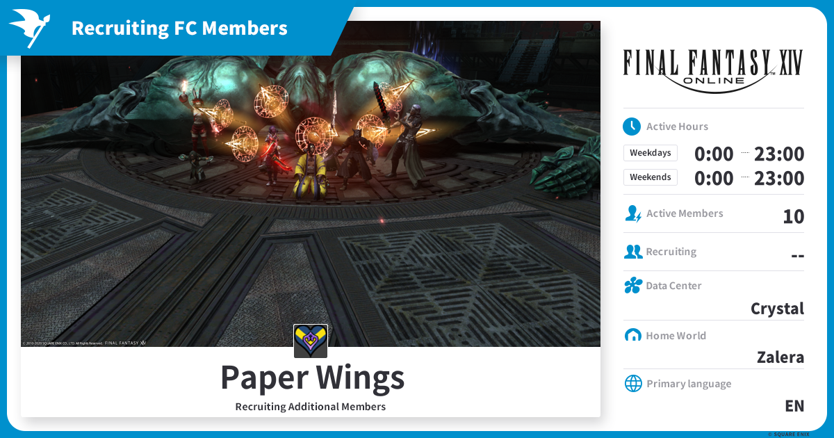 Recruiting Paper Wings Members (Community Finder) | FINAL FANTASY XIV ...