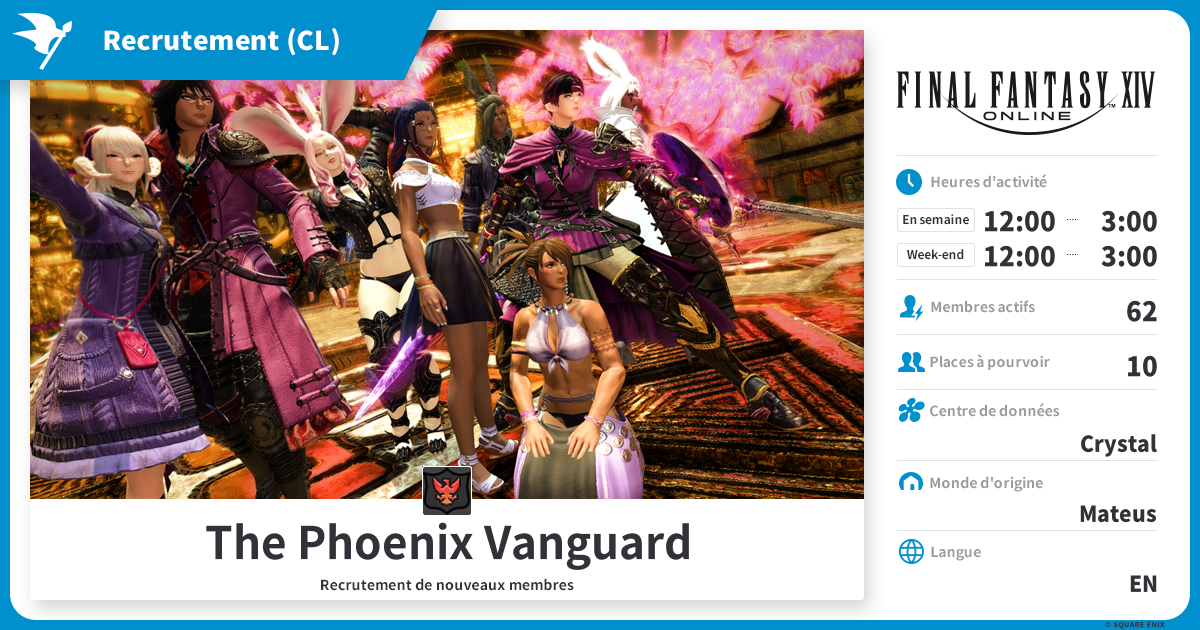 Recrutement - The Phoenix Vanguard (recherche d'aventuriers) | FINAL FANTASY XIV : The Lodestone