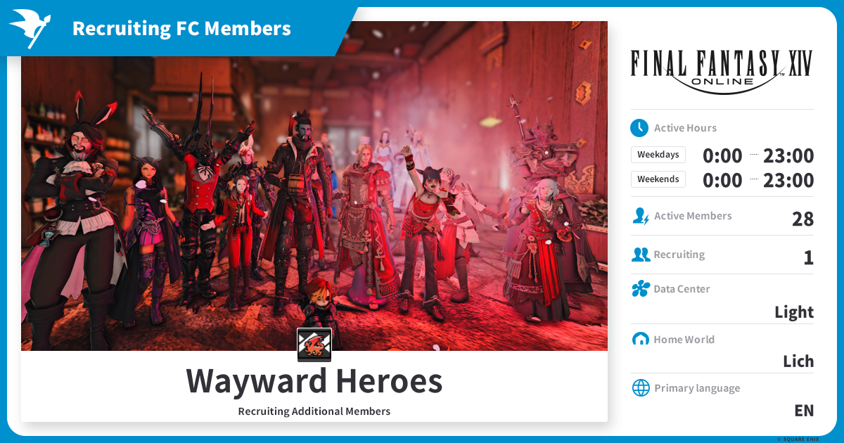 Recruiting Wayward Heroes Members (Community Finder) | FINAL FANTASY ...