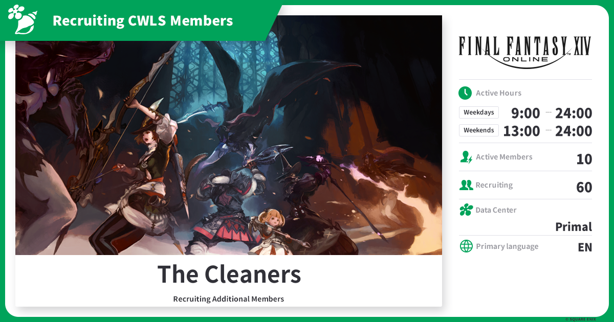 Recruiting The Cleaners Members (Community Finder) | FINAL FANTASY XIV ...