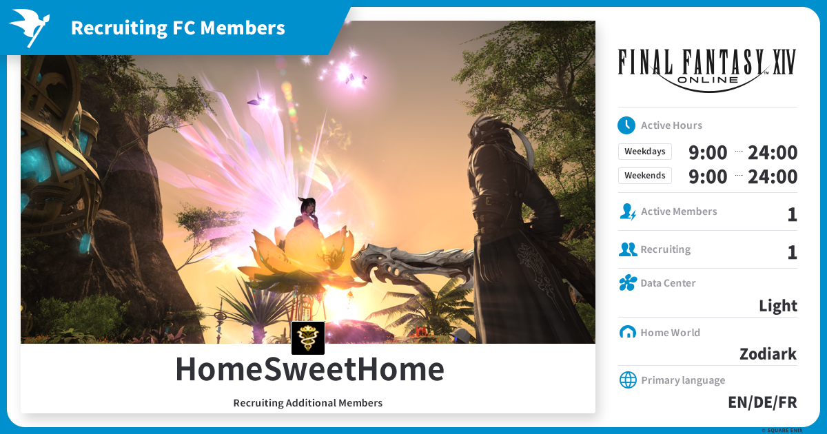 Recruiting HomeSweetHome Members (Community Finder) | FINAL FANTASY XIV ...