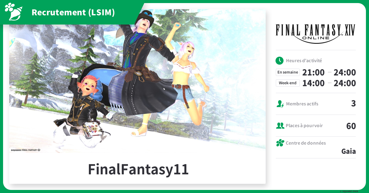 Recrutement - FinalFantasy11 (recherche d'aventuriers) | FINAL FANTASY XIV : The Lodestone