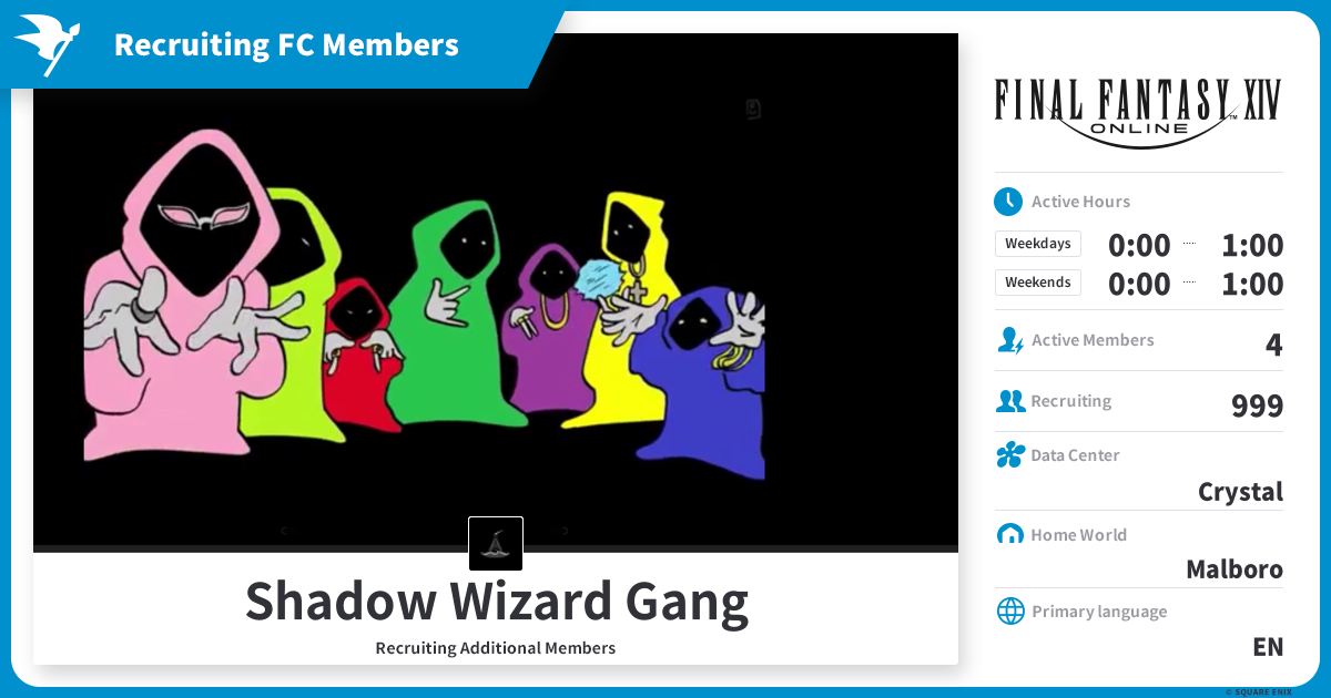 Recruiting Shadow Wizard Gang Members (Community Finder) | FINAL FANTASY XIV, The Lodestone